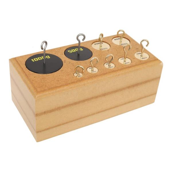Eisco Labs Set of 9 Brass Hooked Weights - 10-1000g in Wooden Block ...