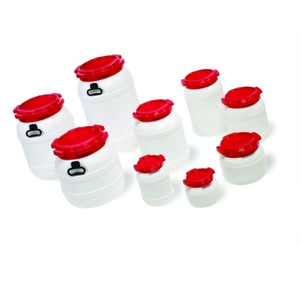 Qorpak 10 Liter White HDPE Wide Neck Drum with 203mm Red Polypropylene ...