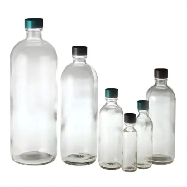 Qorpak 32oz (950ml) Clear Boston Round with 33-400 Black Polypropylene ...