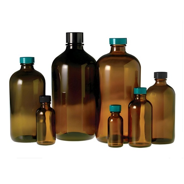 Qorpak 4oz (120ml) Amber Boston Round with 22-400 Black Polypropylene ...