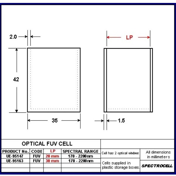 Spectrocell 30 mm Optical FUV Cell UE-95163
