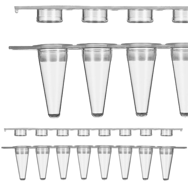Dynalon PCR Tubes, 0.1ml Clear 8-Strip, With Flat Clear Cap, 10-Bx/10 ...