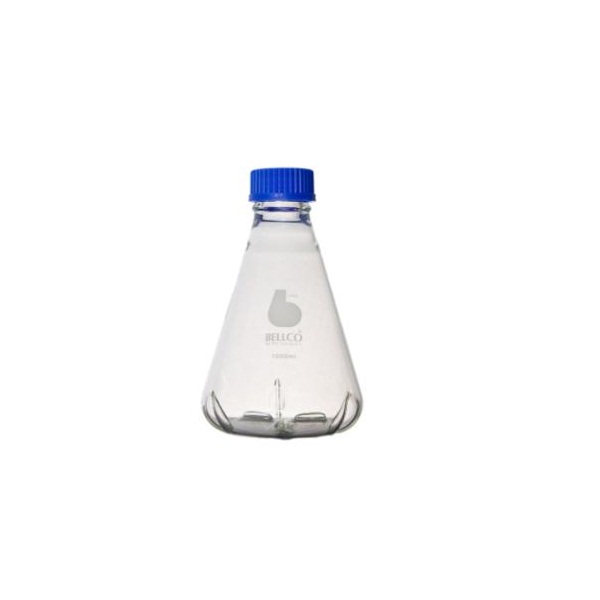 Bellco Shake Flask w/ 3 Side, 3 Bottom Baffle, Membrane Cap & Pouring ...