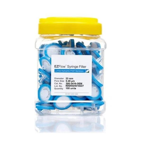 Bellco EZFlow Syringe Filter-Sample Prep, 0.45µm Hydrophilic PVDF, 33mm ...
