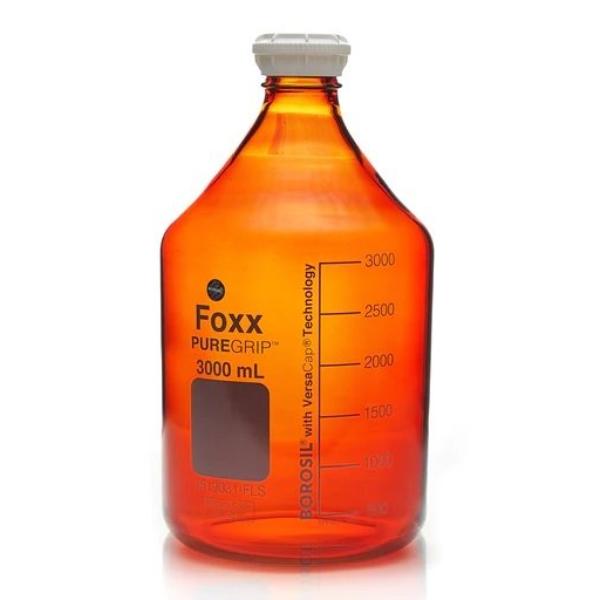 Bellco Puregrip Glass Bottles, Media, Round, Amber, GL45 VersaCap, 3 ...