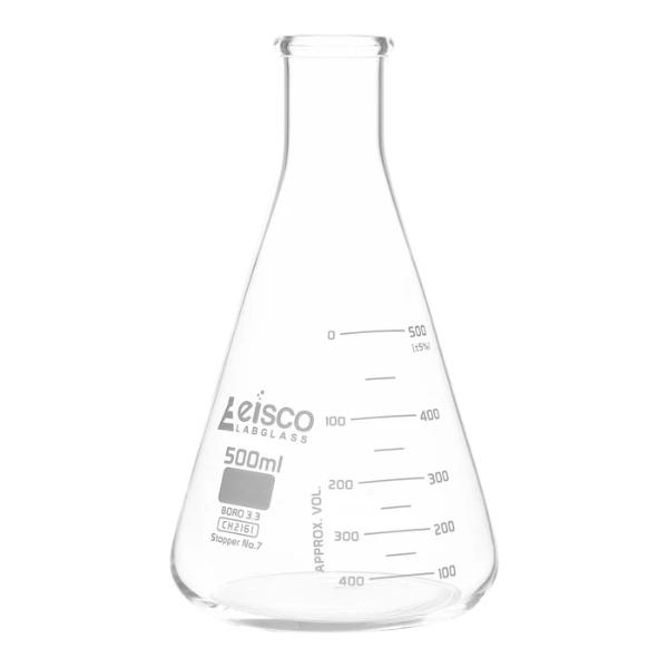 Eisco Erlenmeyer Flask, 500mL - ASTM, Dual Graduated Scale Borosilicate ...