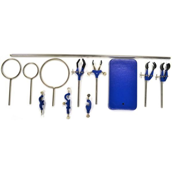 Eisco 11 Piece Set - Rectangular Retort Stand, Rod, Bossheads, Clamps ...