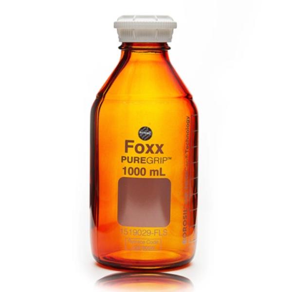 Foxx Life Sciences PUREGRIP Rhino Safety Coated Glass Bottles, Amber ...