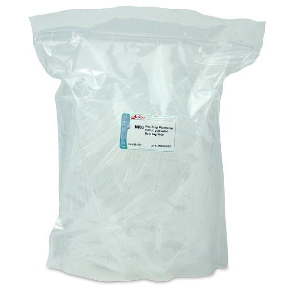Globe Scientific Posistop Pipette Tip, 1000ul, Graduated, Bulk Bag/1000 ...