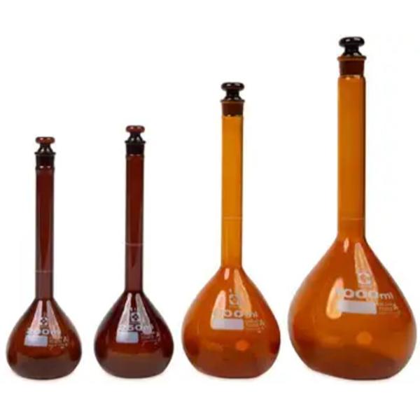 Heathrow 25ml Volumetric Flasks with Glass Stopper Amber Pk/6 2307A-25