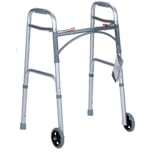 Dynarex Adult Two Button Folding Walker w/ 5" Wheels, 32" - 39", 1/Cs 10162