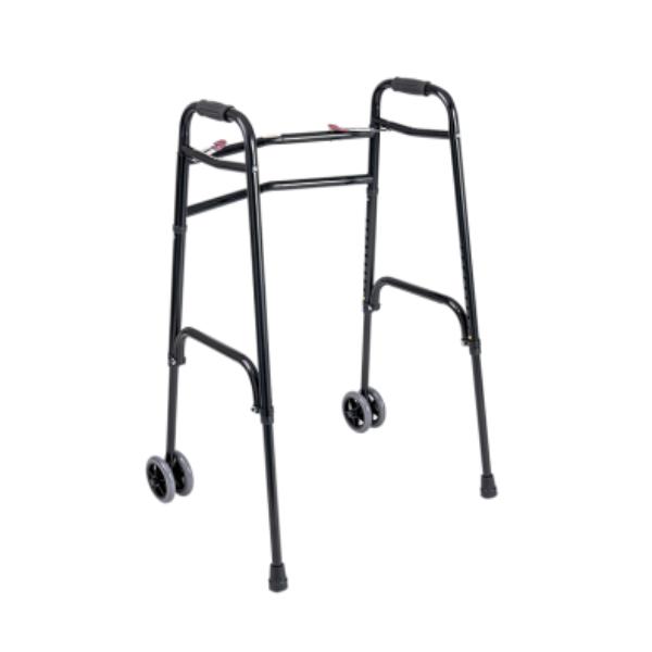 Dynarex Steel Button Folding Walker with Wheels, Adult, 32"-39", 5 ...