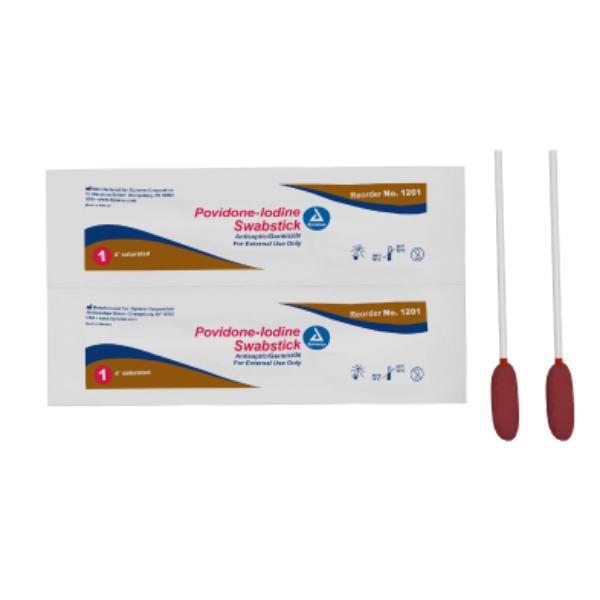 Dynarex Povidone Iodine Swabsticks, 3 Swabsticks per Packet, 10/25/Cs 1202