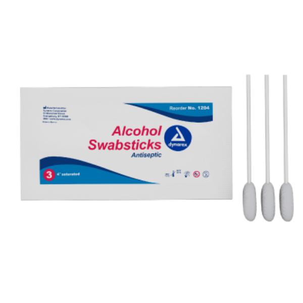 Dynarex Alcohol Swabsticks, 4", 3 Swabsticks per Packet, 10/25/Cs 1204