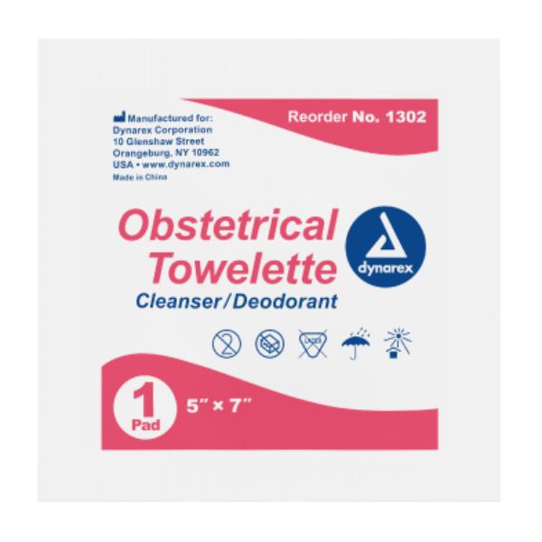 Dynarex Obstetrical Towelettes, 5" x 7", 10/100/Cs 1302