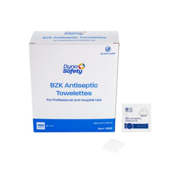 Dynarex BZK Antiseptic Towelettes, 5" x 7", 10/100/Cs 1303