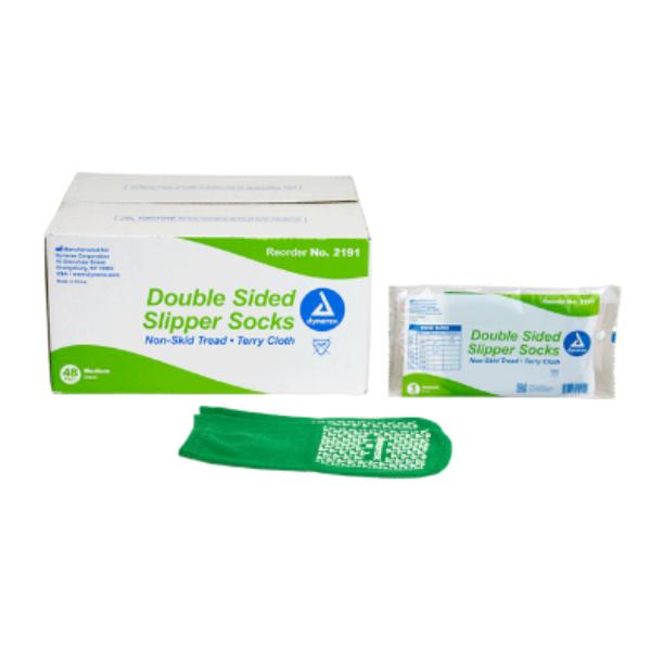 Dynarex Double Sided Slipper Socks, Medium, Green, 48/cs 2191