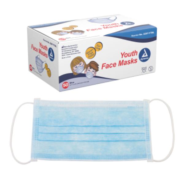 Dynarex Youth Face Mask w/ Ear Loop, Blue, 12/50/cs 2207-YTBL