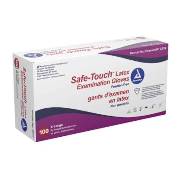 Dynarex Safe-Touch Latex Exam Gloves, X-Large, Powder-Free, 10/100/cs 2339