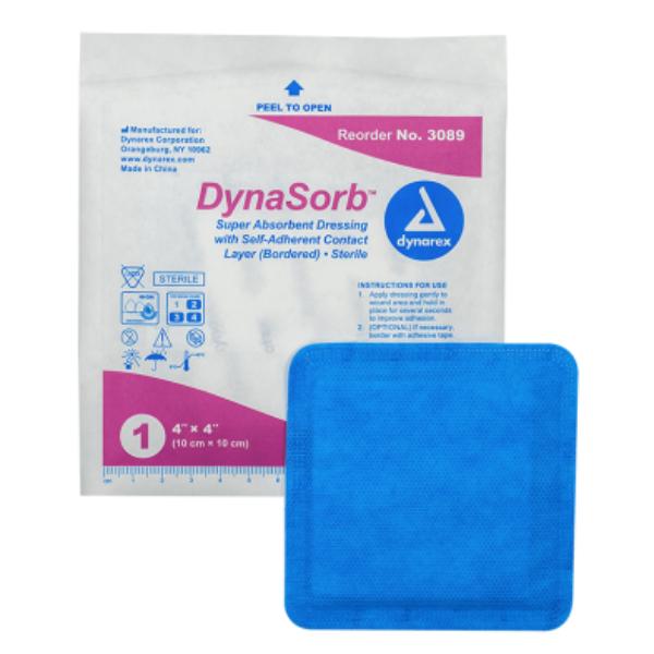 Dynarex DynaSorb - Super Absorbent Dressing, Self-Adhering, 4" x 4", 12 ...