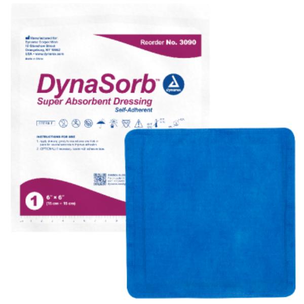 Dynarex DynaSorb - Super Absorbent Dressing, Self-Adherent, 6" x 6", 12 ...