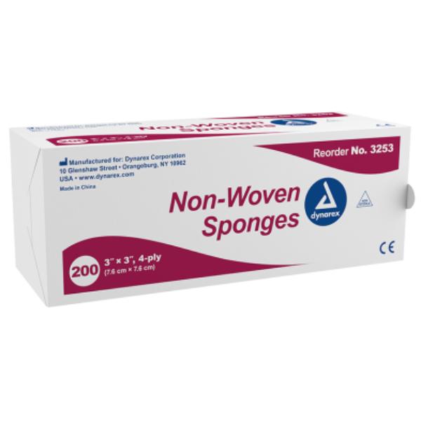 Dynarex Non-Woven Sponge, 3" x 3" 4 Ply, 20/200/cs 3253