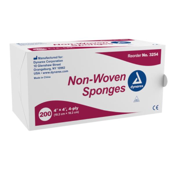 Dynarex Non-Woven Sponge, 4" x 4" 4 Ply, 10/200/cs 3254