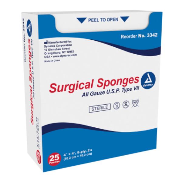 Dynarex Surgical Gauze Sponge - Sterile 2's, 4" x 4" 8 Ply, 24/25/cs 3342