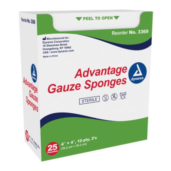 Dynarex Gauze Sponge - Sterile 2's, 4" x 4" 12 Ply, 24/25/cs 3369