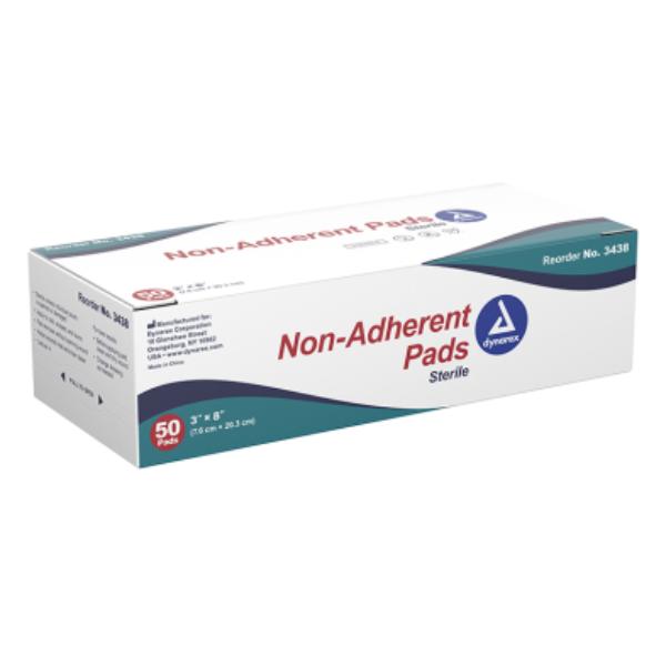 Dynarex Non-Adherent Pads - Sterile, 3" x 8", 12/50/cs 3438