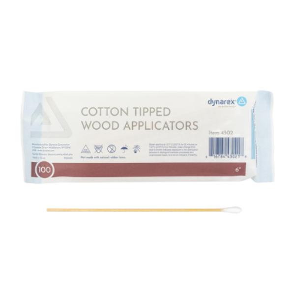 Dynarex Cotton Tipped Wood Applicators - Non-Sterile, 6", 10/1000/cs 4302