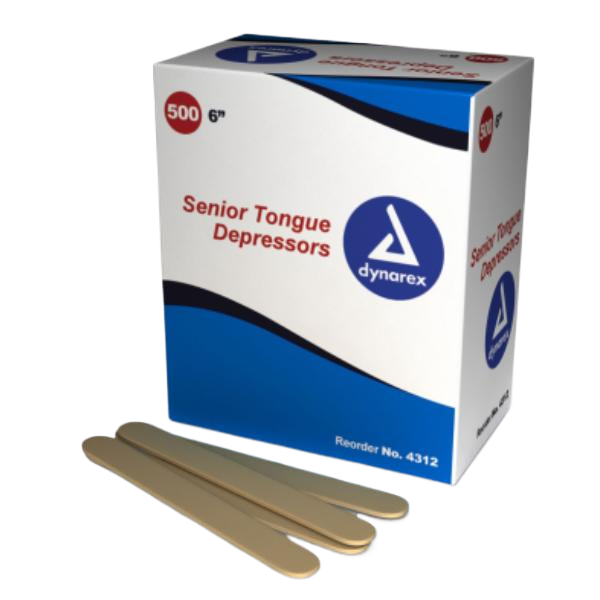 Dynarex Tongue Depressors Wood - Non-Sterile, 6", Senior, 10/500/cs 4312