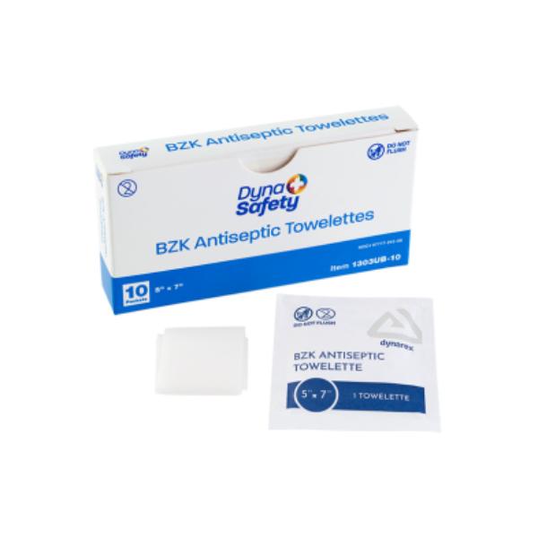 Dynarex BZK Antiseptic Towelettes, 5" x 7", 100/10/CS 1303UB-10