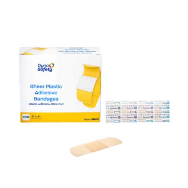 Dynarex Sheer Plastic Adhesive Bandages - Sterile, 1" x 3", 24/100/cs 3602