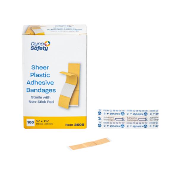 Dynarex Sheer Plastic Adhesive Bandages - Sterile, 3/8" x 1.5", 36/100 ...