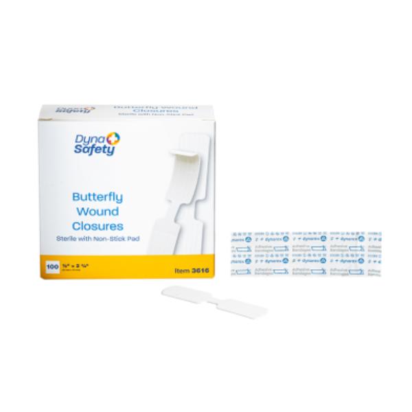 Dynarex Butterfly Wound Closure - Sterile, 1/2" x 2 3/4", 24/100/cs 3616