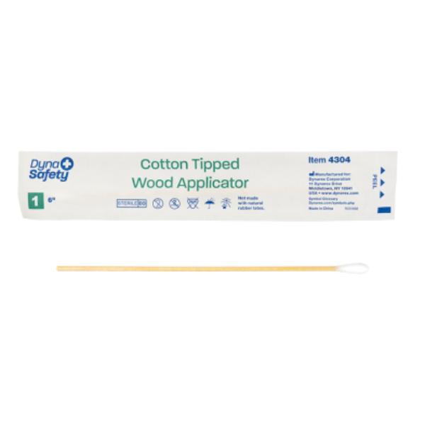 Dynarex Cotton Tipped Wood Applicators - Sterile, 6", 10/100/cs 4304