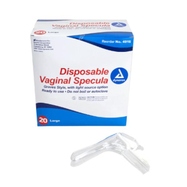 Dynarex Vaginal Specula Disposable w/ Light Option, Large, 4/20/cs 4916