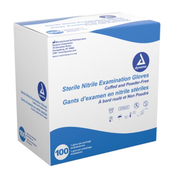 Dynarex Nitrile Sterile Exam Gloves, Singles, Large, Powder Free, 8/100 ...