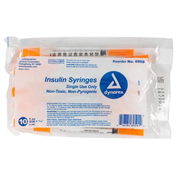 Dynarex Insulin Syringe - Non-Toxic, 31G, 5/16" Needle, 1 cc, 5/100/cs 6959