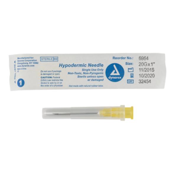 Dynarex Hypodermic Needle - Non-Toxic, 20G, 1" Needle, 10/100/cs 6964