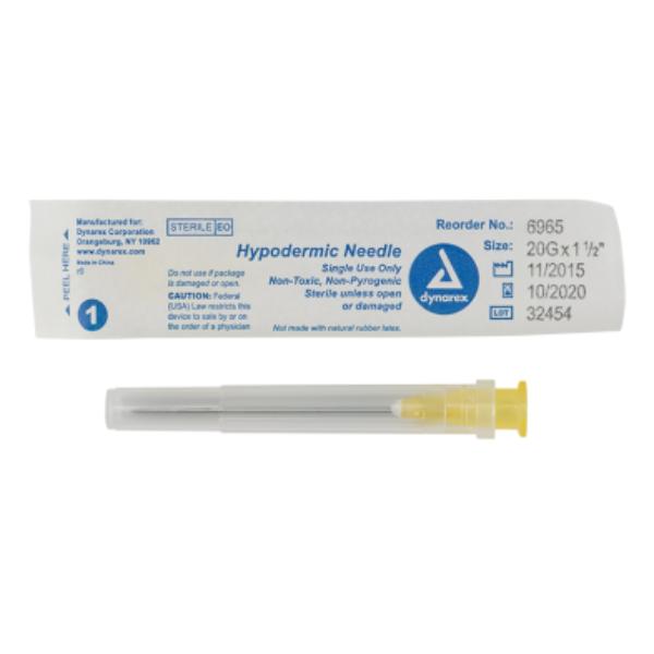 Dynarex Hypodermic Needle - Non-Toxic, 20G, 1 1/2" Needle, 10/100/cs 6965