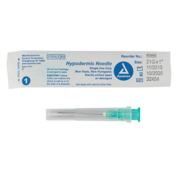 Dynarex Hypodermic Needle - Non-Toxic, 21G, 1 " Needle, 10/100/cs 6966