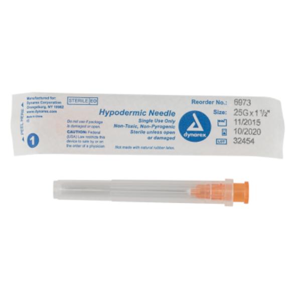 Dynarex Hypodermic Needle - Non-Toxic, 25G, 1 1/2" Needle, 10/100/cs 6973