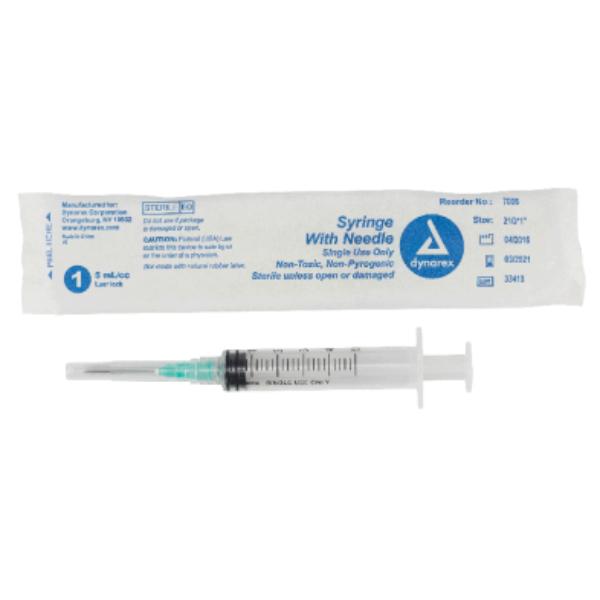 Dynarex Syringe - Non-Safety with Needle - Luer Lock, 21G, 1" Needle, 5 ...