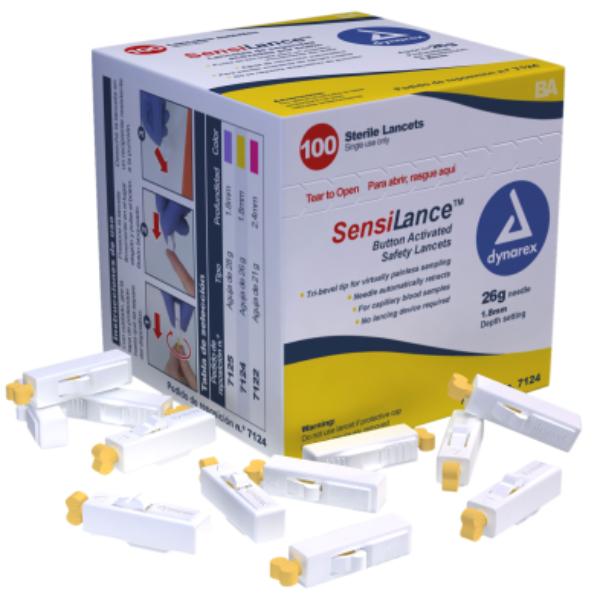 Dynarex Button Activated Safety Lancets - Sterile, 26G, 1.8 mm, 10/100 ...