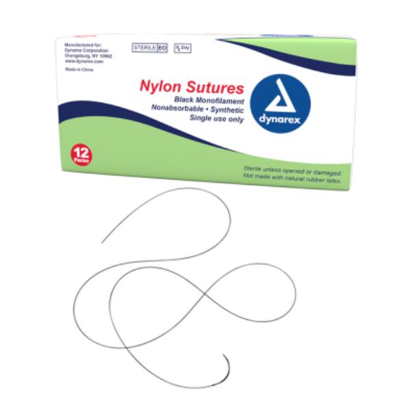 Dynarex Nylon Sutures-Non Absorbable - Synthetic, Black, 6-0, C3 Needle ...