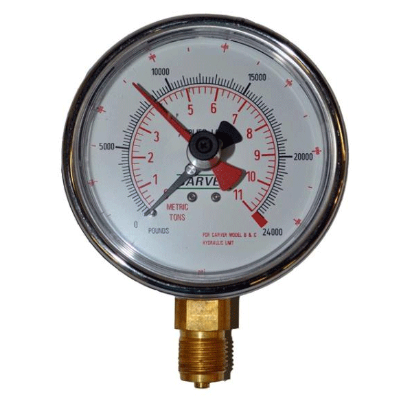 Carver 381005 Analog Force Gauge For 12 Ton Models, Model C and Mini C