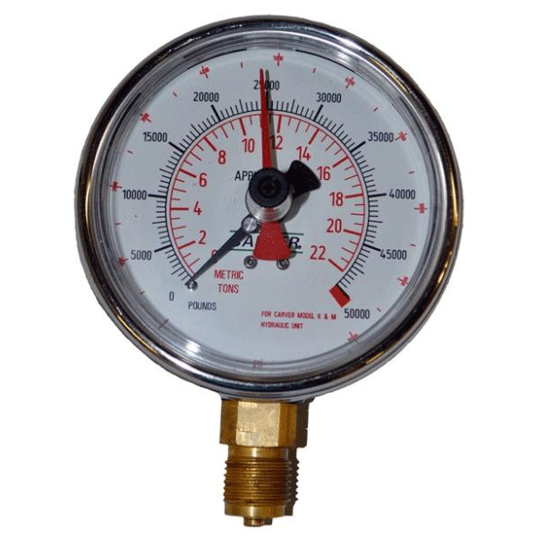 Carver 381008 Analog Force Gauge for 25 Tons Presses in 500 lb Increments