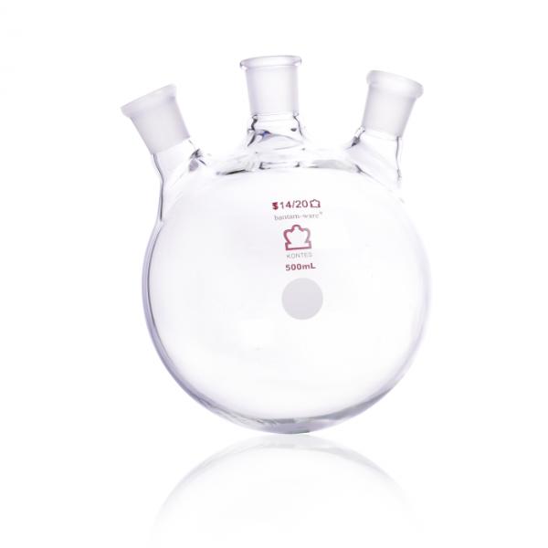 DWK Life Sciences 500 mL Kimble Kontes Angled Three Neck Round Bottom ...